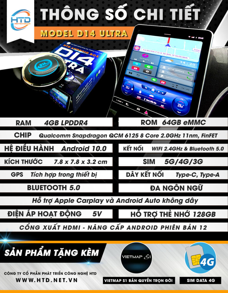 Smart Android Box cho ô tô D14 Ultra đặc biệt - HTD Việt Nam